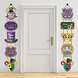 HOWAF Mardi Gras Party Door Decoration, Mardi Gras Party Welcome Porch Sign for Carnival Decoration, Mardi Gras Welcome Banner for New Orleans Party Supplies, Mardi Gras Door Hanging for Masquerade Outdoor Decoration