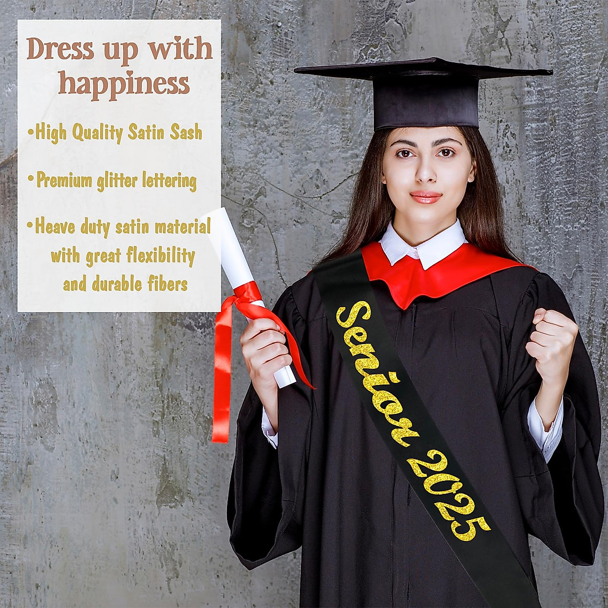 Generic 12 Pcs Black Senior 2025 Sash with Gold Glitter Letters - Senior Sashes Class of 2025, Celebration Graduation sash, Senior Cheer Sash, Class Competition Sashes, Graduation Party Supplies