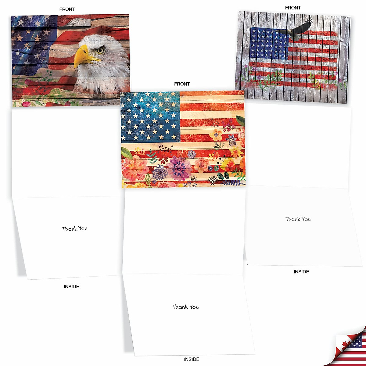 The Best Card Company 10 Assorted Thank You Note Cards Boxed Set 4 x 5.12 Inch with Envelopes (10 Designs, 1 Each) Artful Flags M6580TYG
