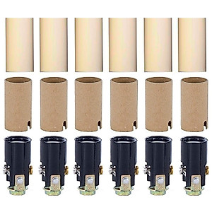 Creative Hobbies Chandelier Lighting Fixture Socket Kit, Candelabra E-12 Sockets with Cardboard Insulators and 1 3/4-Inch Tall Cream Plastic Candle Cover Sleeves, Set of 6