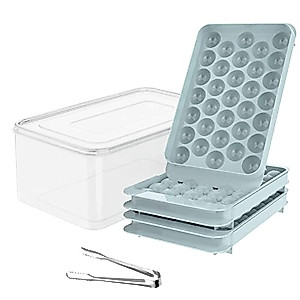 WIBIMEN Round Ice Cube Trays, Ice Ball Maker Mold for Freezer, Circle Ice Cube Tray Making 1.2in X 99PCS Sphere Ice Chilling Cocktail Whiskey Tea & Coffee(3Pack Blue Ice trays & Ice Bin & Ice tong)