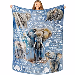Elephant Gifts for Women, Just A Girl Who Loves Elephants, Throw Blanket for Sister, Daughter, Coworkers, Friends, 65 x 50 Inches, Blue