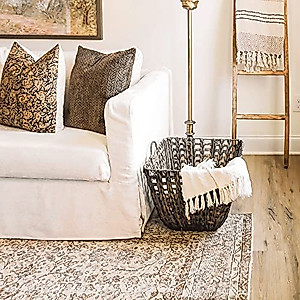 Artera Large Wicker Storage Basket - Set of 3 Woven Water Hyacinth Blanket Baskets with Handle, Natural Nesting Storage Bins for Living Room, Bedroom, Bathroom or Laundry Room