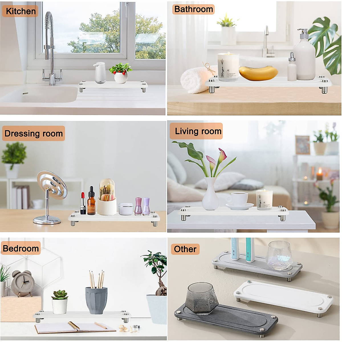 Sink Caddy, Tingtio Instant Dry Kitchen Sink Organizer Sponge Holder Bathroom Countertop tray Diatomaceous Pedestal Stand Riser with Stainless Steel Feet and Rubber Bottom White