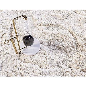 Unique Loom Shag Collection Modern Soft & Plush Textures with Floral Vine Design Area Rug, 5 ft x 8 ft, Ivory