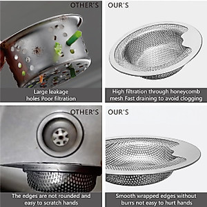 JATYP 2 Pack Kitchen Sink Strainer Stainless Steel with Upgraded Handle, Strainer for Most Sink Strainer Kitchen Drain,Anti-Clogging Drain Basket Collector