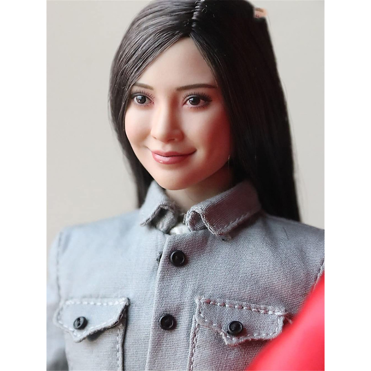 1/6 Scale Female Head Sculpt,Beauty Asian Girl Planted Hair Head Carved for 12inch Action Figure Body Doll (Black Straight Hair)