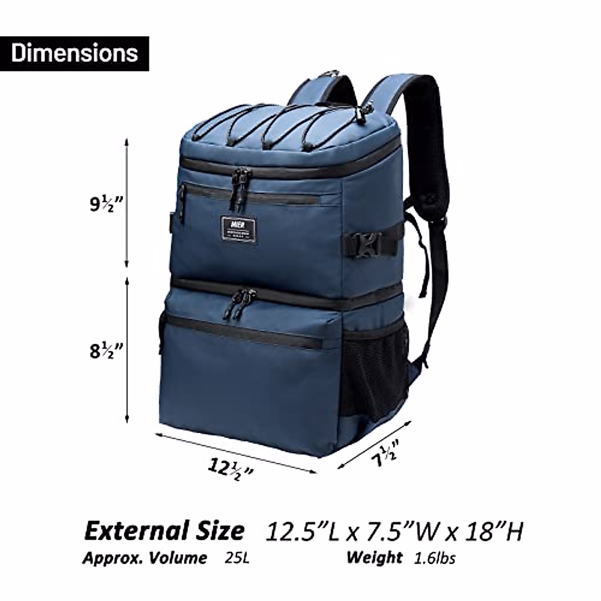 MIER Insulated Cooler Backpack Leakproof 2 Compartment Back Pack Cooler Bag Large Waterproof Lunch Backpack with Coolers for Men Women to Work Beach Picnics Camping Hiking, Double Deck (25 L, Navy)