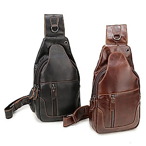 YSGDB Genuine Leather Sling Backpack Chest Bag Outdoor Hiking Travel Daypack Brown