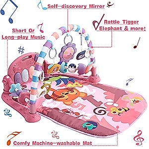 PWTAO Baby Play Mat Baby Musical Activity Gym Mat Kick and Play Piano Gym Early Development Activity Centers with 5 Hanging Toys Boy & Girl Gifts for Newborn Baby 0 to 3 6 9 12 Months