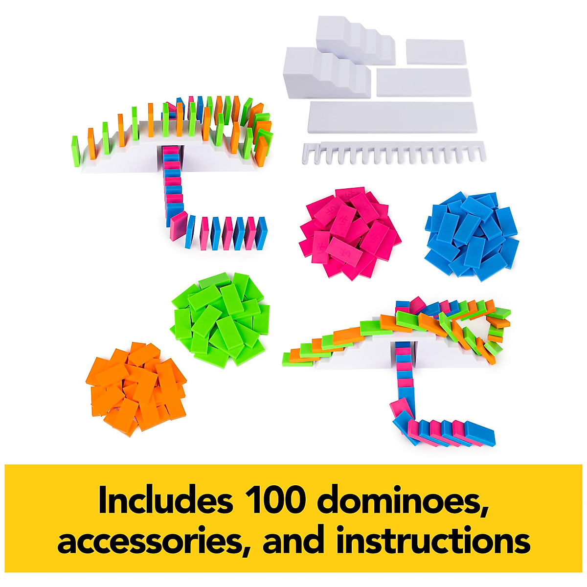 H5 Domino Creations 100-Piece Neon, Kids Games for Game Night, Building Toys for Outdoor Games, Lily Hevesh Dominoes Set for Adults & Kids Ages 5+