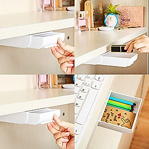 Boao 2 Pieces Desk Pencil Drawer Organizer Self-Adhesive Drawer Pencil Tray Pop-Up Latent Desktop Drawer Tray Expandable Under The Table Drawer Organizer for Office School Home Desk (White, 2 Size)
