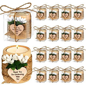 MTLEE 16 Pack Wooden Tealight Candle Holders Kit Wedding Bridal Shower Candles Thank You Guest Gifts Cylinder Handmade Candle with Card Box Rope for Baby Shower First Communion Party Gift(Classic)