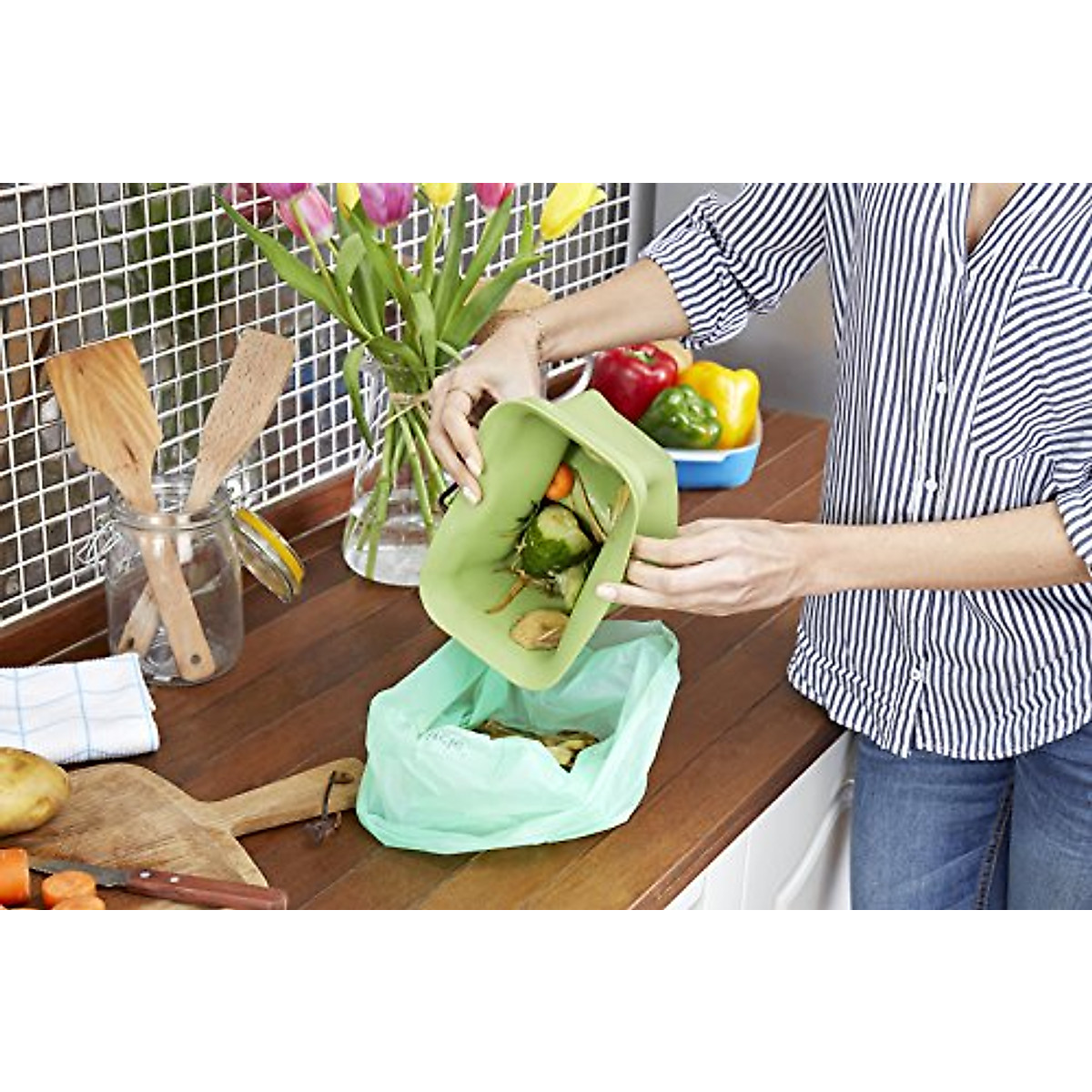 Full Circle Scrap Happy Food Scrap Collector and Freezer Compost Bin, Green