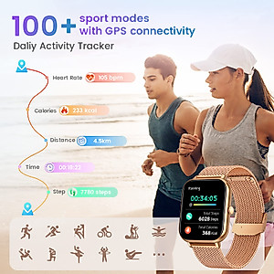 Smart Watch for Women Fitness Tracker: 1.83 Inch Bluetooth Call Smartwatch with Blood Oxygen Blood Pressure Monitor Compatible with Android Ios 100+ Sport Mode Heart Rate Steps Counter Waterproof Ip67