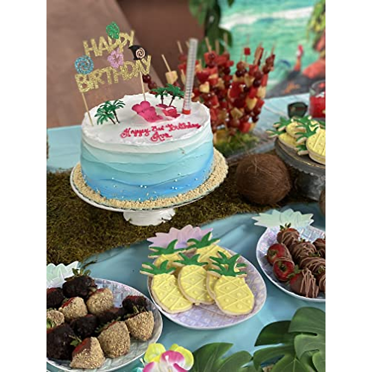 JeVenis Glittery Moana Birthday Banner Moana Cake Topper Moana Birthday Party Decoration Hawaiian Birthday for Tropical Luau Summer Party