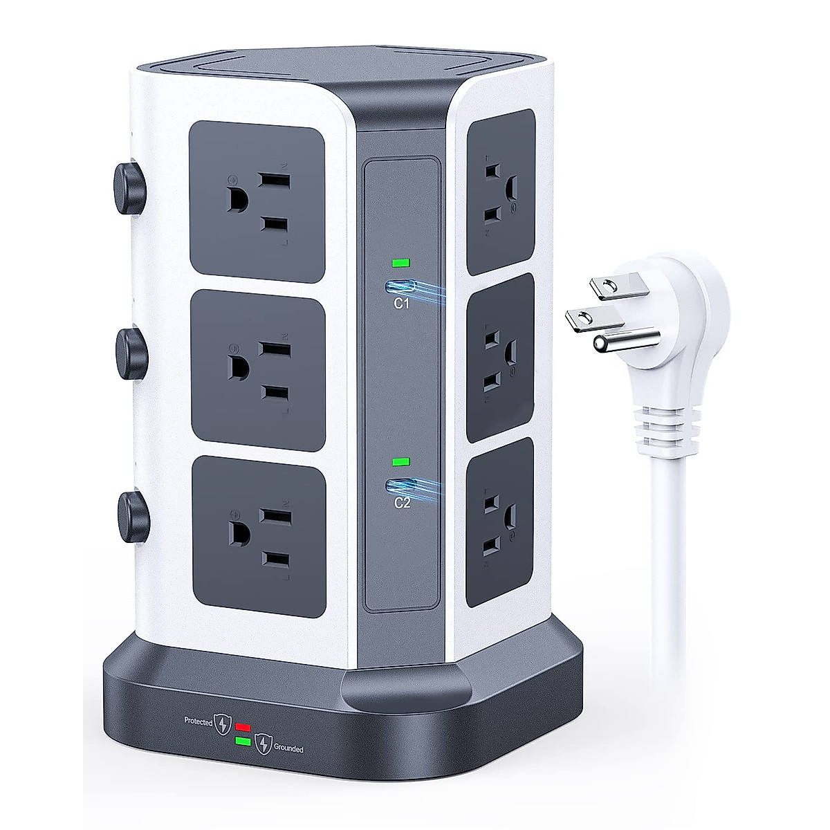 KOOSLA [65W] PD Power Strip Tower Surge Protector, USB C Desktop Charging Station with 12 Widely Spaced AC Outlets / 2 USB-C / 3 USB-A Ports, 6.5ft Heavy-Duty Extension Cord for Home Office Dorm…