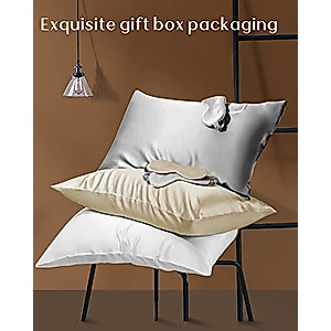 100% Mulberry Silk Pillowcase for Hair and Skin 22 Momme 6A Silk Pillow Case Zippered Soft Smooth Cooling -Standard Size 20"X 26"-with Eye Mask and Laundry Bag, Luxury Gift Set(Beige 1pc)
