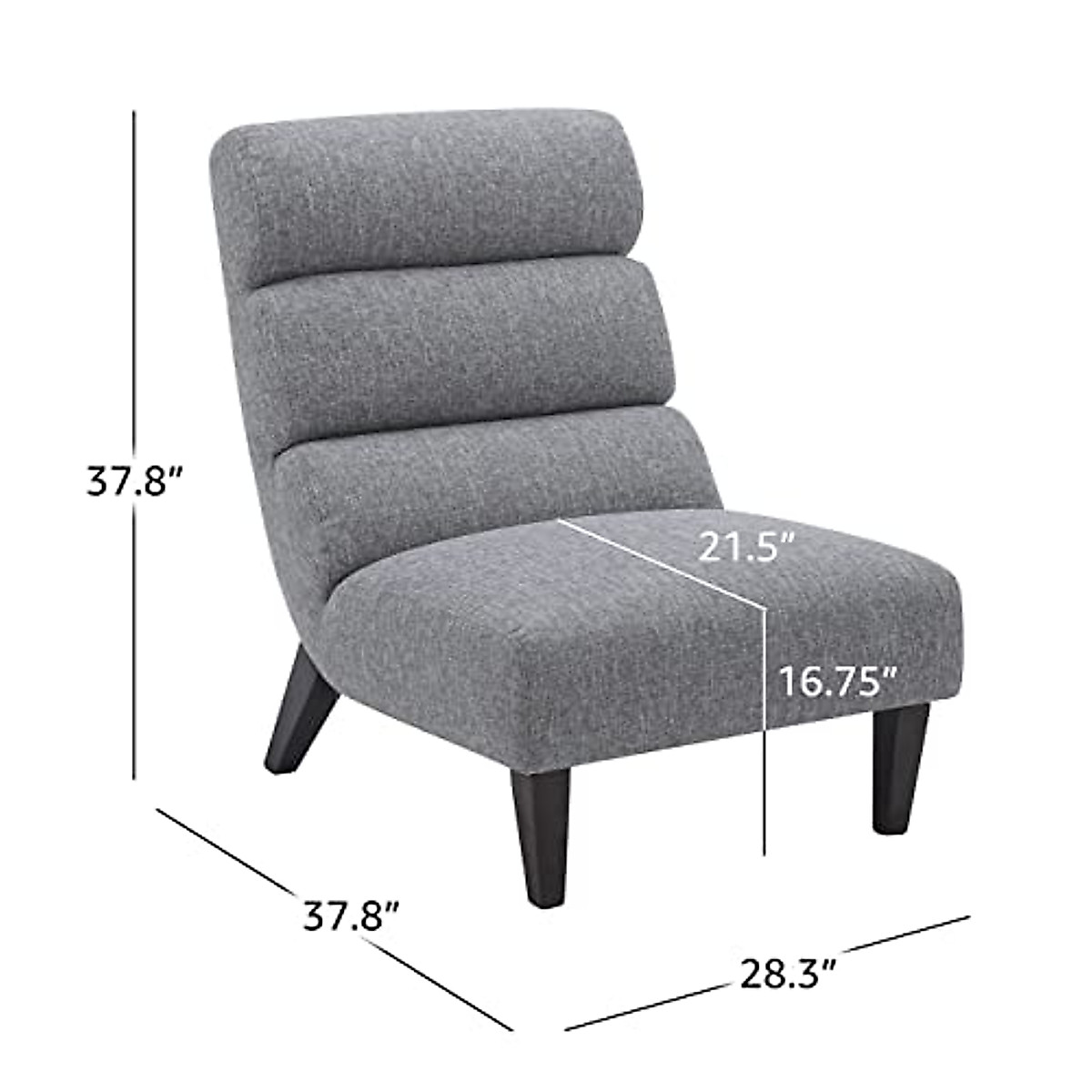 Amazon Brand – Rivet Modern Channel Tufted Armless Accent Chair, 28.3"W,Wood, Grey