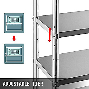 VEVOR Stainless Steel Shelving 48x18.5 Inch 5 Tier Adjustable Shelf Storage Unit Stainless Steel Heavy Duty Shelving for Kitchen Commercial Office Garage Storage 330lb Per Shelf