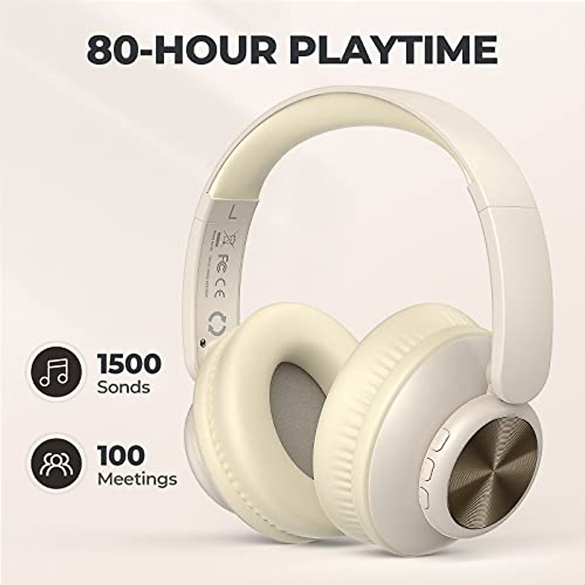 V8 Bluetooth Headphones, 80 Hours Playtime Wireless Headphones with Deep Bass,Lightweight Foldable Headphones Built-in Mic,HiFi Stereo Sound for Travel Work Laptop PC Cellphone