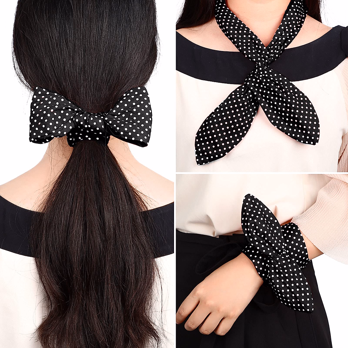 Costume Headband White Polka Dot Bandana Wire Headband Halloween Dress up Retro Hairband Headwrap Hair Accessories for Women(Small Dots,Black)