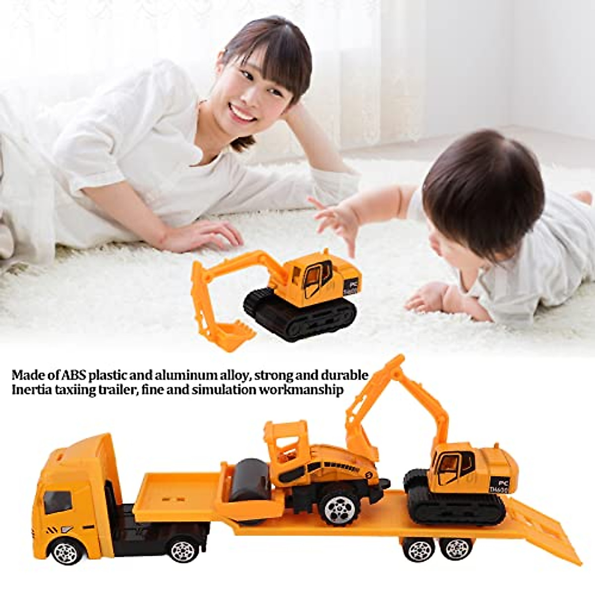 SPYMINNPOO RC Trucks Set, 4PCS Mini Alloy Construction Trucks Set 1: 64 Carrier Truck Engineering Trailer Car Toys for Over Age 3