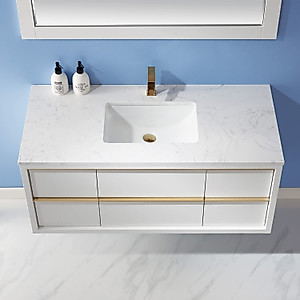 Altair Design Morgan 48" Carrara White Stone Countertop Single Vanity w/Mirror White