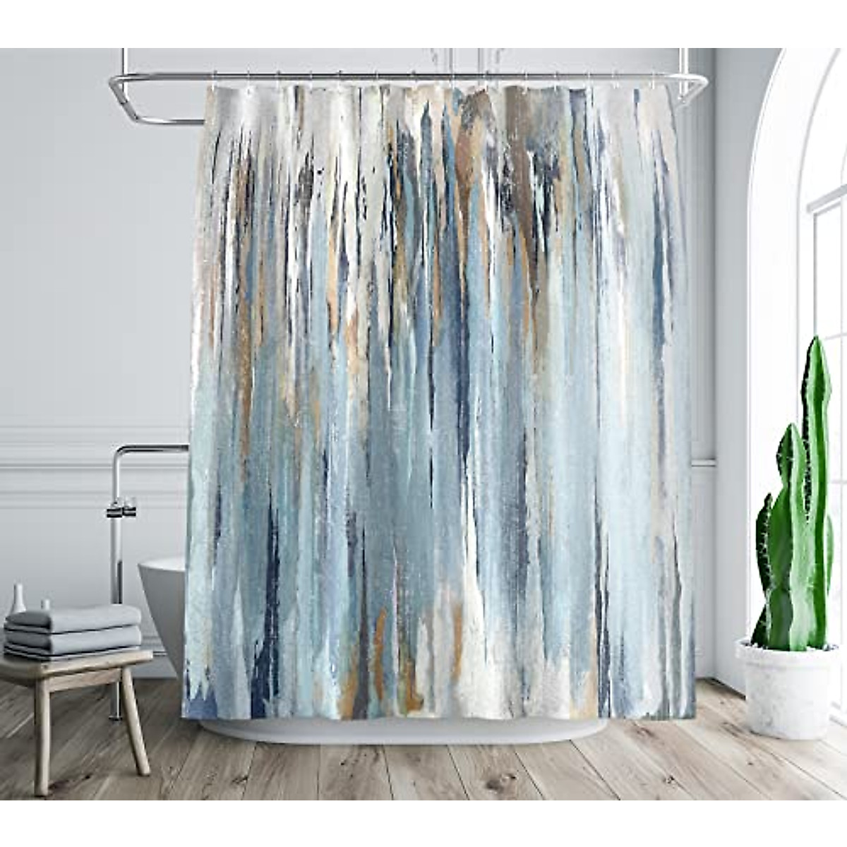 Abstract Shower Curtain 72 X 72 Inches With 12 Hooks Modern Aesthetic Abstract Stripe Shower Curtain Set For Bathtub Bathroom Gray Blue Brown Contemporary Abstract Painting Fabric Shower Curtains