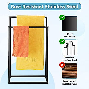 Towel Racks for Bathroom, 2 Tier Free Standing Towel Rack, Stainless Steel Towel Rack Stand for Bath Towel, Blanket Rack, Matt Black, DECLUTTR