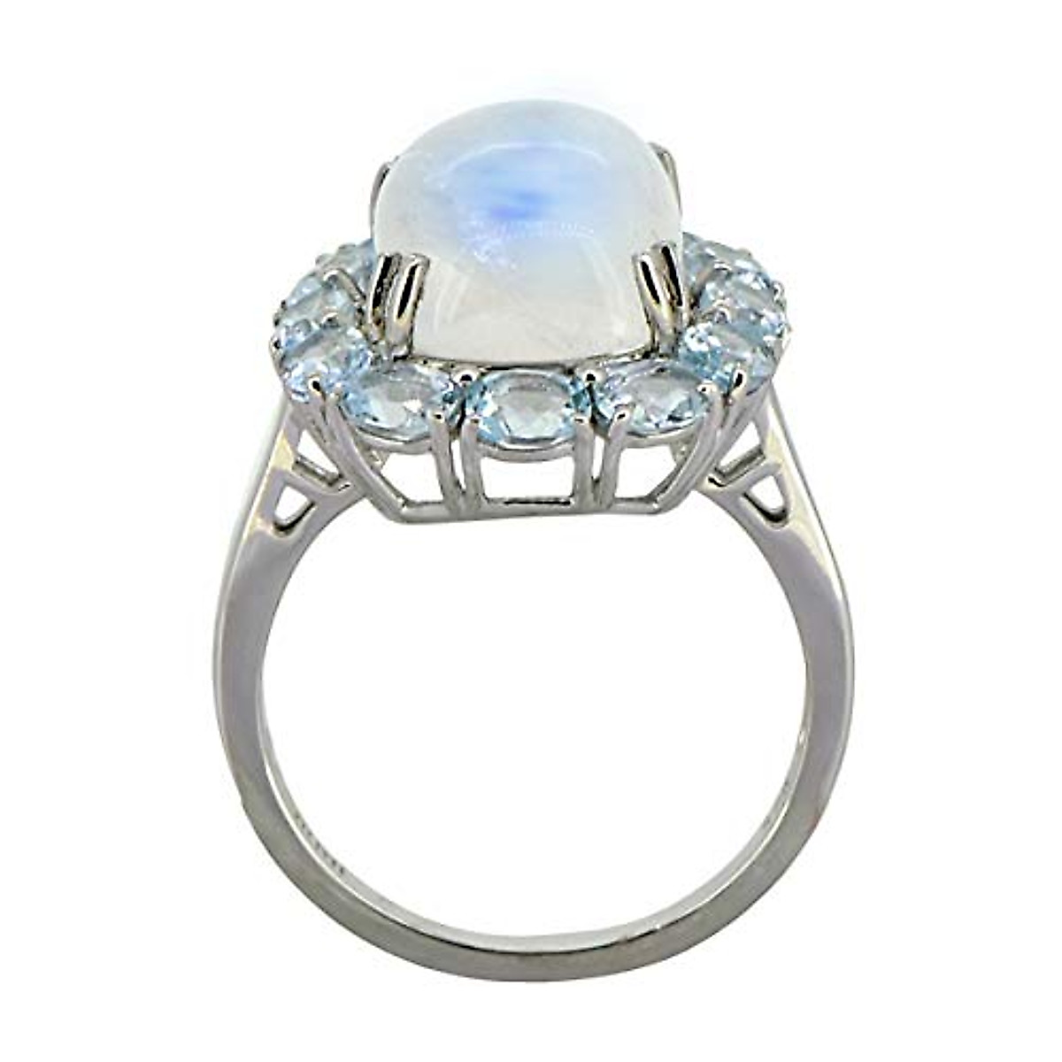 YoTreasure Moonstone and Sky Blue Topaz Cluster Ring Solid 925 Sterling Silver