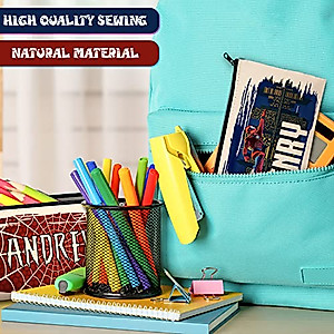 Personalized Super Hero Pencil Case w/Name Students - Custom Superhero Pen Box Birthday Gifts Boys Girls - Customized Canvas Pencils Cases Box - 10''x6'' - Man Pencil Pouch Spider Bat Design C1 Beige