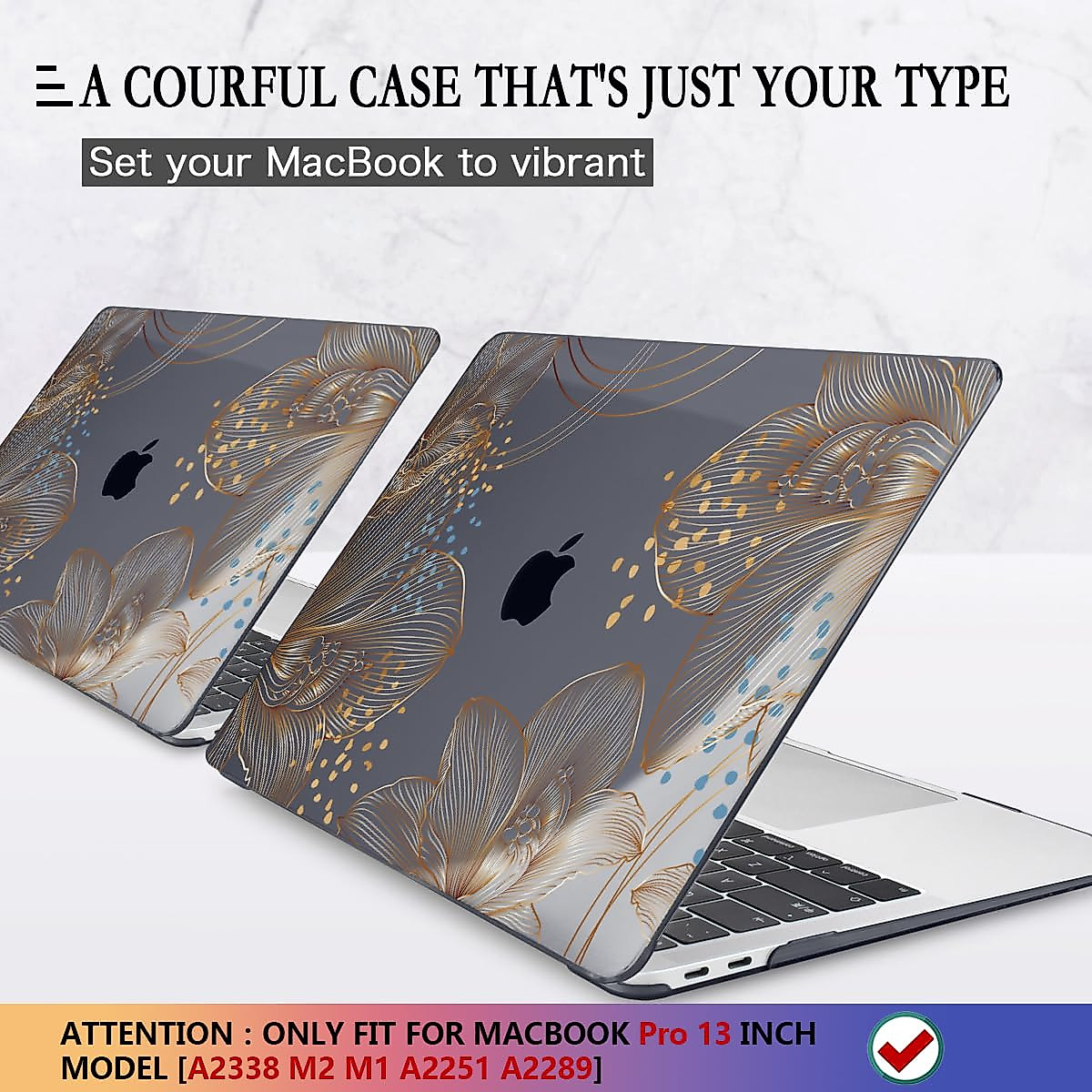 CISSOOK for MacBook Pro 13 inch Case 2023 2022-2020 Release Model A2338 M1 M2 A2289 A2251 with Touch Bar, Plastic Hard Shell Case & Keyboard Cover & Screen Protector for Pro 13, Gorgeous Gold Floral