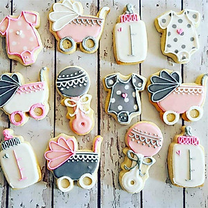 7- Pieces Baby Bottle Baby Clothes Baby Stroller Bell Baby Apron Baby Shower Cookie Cutter Set - Stainless Steel