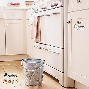Autumn Alley Farmhouse Bathroom Trash Can - Rustic Galvanized Trash Can Bucket with Wooden Handle for Rustic Bathroom, Farmhouse Kitchen, Country Home Décor, 7 Liters, Galvanized Grey