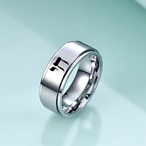 Jewish Hebrew Chai Spinner Ring Pendant with Necklace Chain for Women Men Teens Stainless Steel Judaism Amulet Symbol of Life Rotatable Finger Ring Religious Hebrew Words Engraved Jewelry,Silver,#10