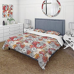 DESIGN ART Designart 'Abstract Red Flowers Under Black & White Flowers' Traditional Duvet Cover Set King