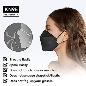 JUSTXO KN95 Face Masks 50 Pack, Breathable Comfortable Disposable Face Mask For Adults And Teens, Black