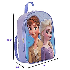 Disney Frozen 2 Mini Backpack for Girls & Toddlers with Princess Elsa and Anna - 12 Inch, Purple