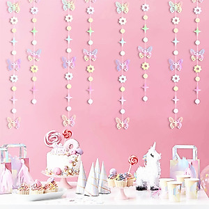 Iridescent Butterfly Girl-Birthday Party-Decorations Garland-Streamers - 52Ft Baby Shower Bachelorette Holographic Hanging Banner Decor,Engagement Garden Classroom Pastel Glitter Backdrop Huglony