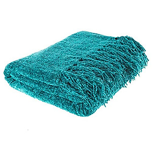 Chenille Throw Blanket- For Couch, Home Décor, Bed, Sofa & Chair-Oversized 60” x 70”- Lightweight, 5” Fringe, Ultra-Soft & Shiny in Lagoon Teal by Bedford Home