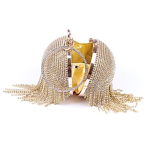 LUI SUI Women Round Ball Dazzling Crystal Evening Handbags Rhinestone Tassel Handle Purse Bags Wedding Shoulder Handbags