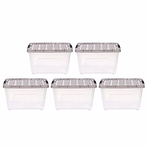 IRIS USA 5 Pack 32 Quart Stack & Pull™ Clear Plastic Storage Box with Buckles, Gray