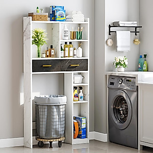 YITAHOME Over The Toilet Cabinet for Bathroom Storage, Above Toilet Storage with Drawers, Side Shelf, Tissue Reel, Over The Toilet Shelves Space Saver Cabinet for Bathroom Laundry Room, White