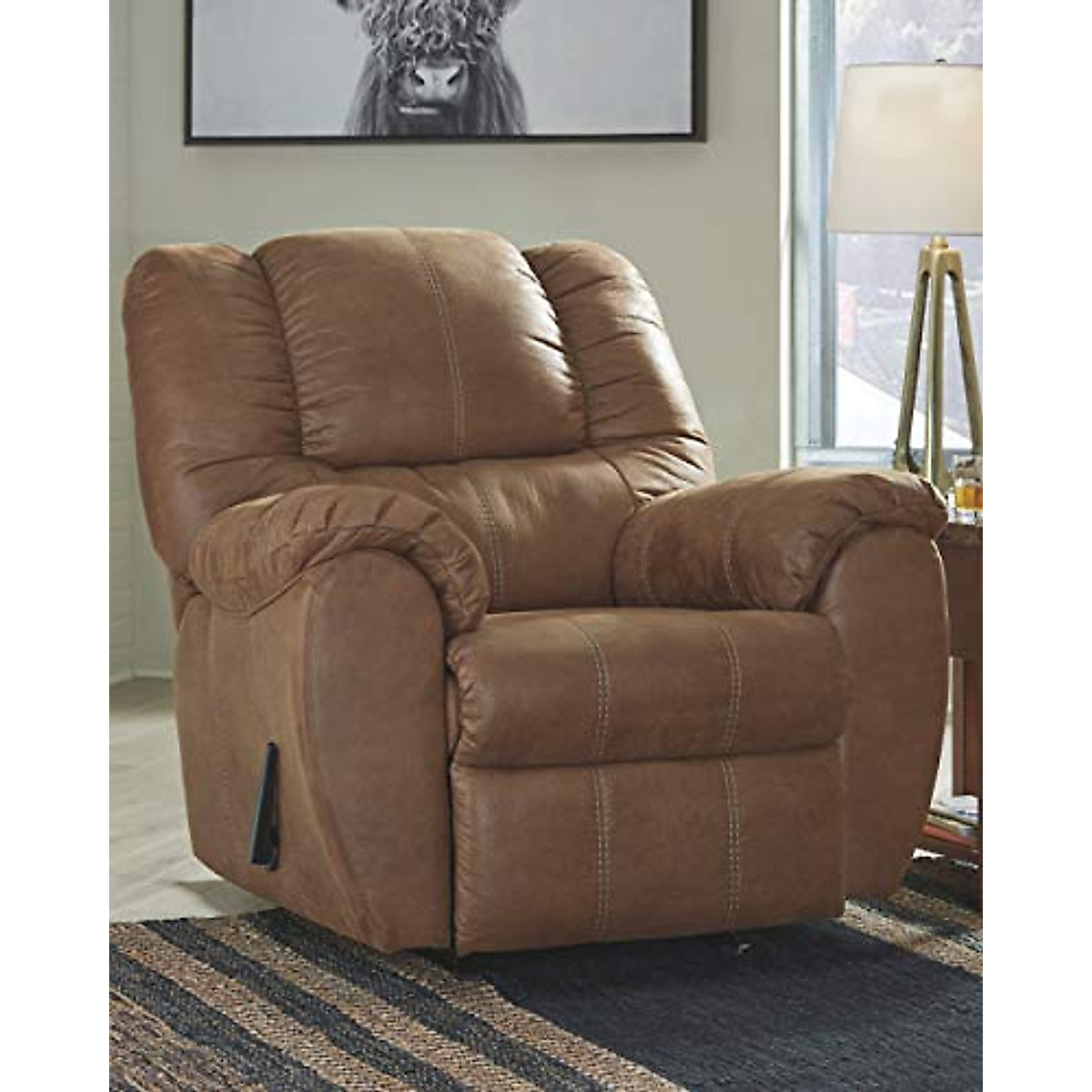 Signature Design by Ashley McGann Faux Leather Oversized Manual Rocker Recliner, Light Brown