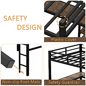Full Size Loft Bed with Desk and Build in Ladder, Metal Loft Bed with Storage Shelves, L-Shaped Desk and Full Length Guardrail, Full Loft Bed for Kids, Girls, Boys, Teens, Black Loft Bed
