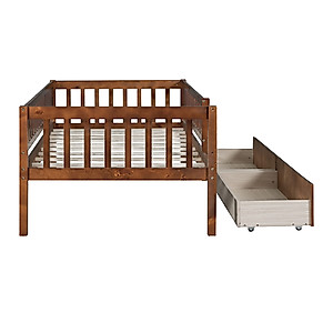 Harper & Bright Designs Twin Daybed with Two Drawers, Wood Twin Size Bed Frame with Fence Rails and Storage,Montessori Twin Bed for Kids Girls Boys,No Box Spring Needed,Walnut
