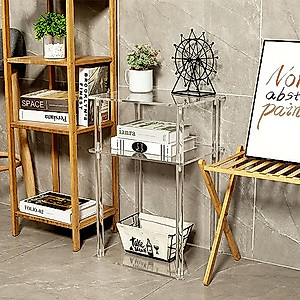 CRAFTFORCE Clear Acrylic Side Table, 3-Tier Acrylic End Table for Living Room, 15.4 L x 11.8" W x 23.4" H Acrylic Nightstand Bedside Table for Bedroom, Multifunctional Modern Design Home Accent Table