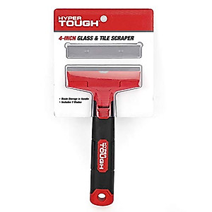 Hyper Tough 4-INCH GLASS & TILE SCRAPER + 3-BLADES Comfortable Non-Slip Handle
