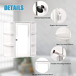 OKIDA Bathroom Wall Mounted Cabinet, Toilet Bathroom Spacesaver, Multipurpose Kitchen Medicine Storage Organizer with Single Mirror Door and Adjustable Shelf (White)